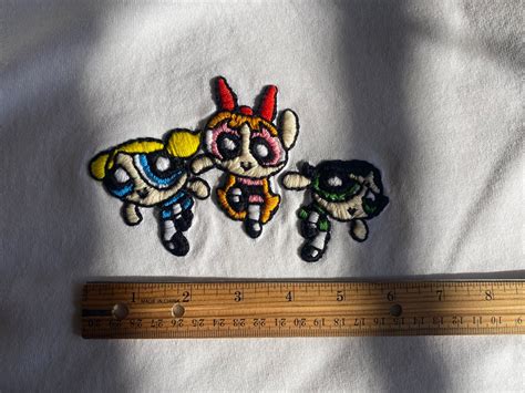 Powerpuff Girls Nostalgia Cartoon Hand Embroidered Tshirt Etsy Canada