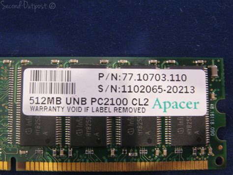 77 10703 110 Apacer 512mb Pc2100 Ddr266 Nonecc Ub Cl25 184pn