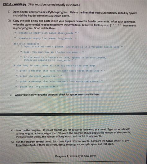 Solved Part A Wordspy Files Must Be Named Exactly As