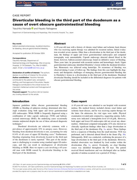 Pdf Diverticular Bleeding In The Third Part Of The Duodenum As A Cause Of Overt Obscure
