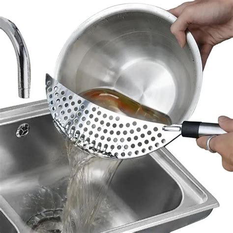 Stainless Steel Pot Strainer Drainer Handle Water Filtering Rack Rice