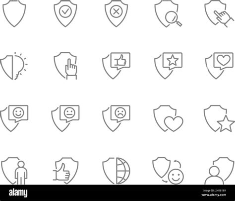 Set Of Defense Line Icons Shield Security Protective Protection