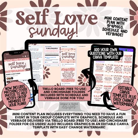 Self Love Sunday Content Plan Graphics Schedule Verbiage For Any