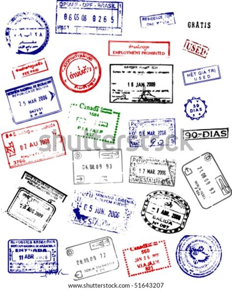 Mix Passport Stamps Around World Stock Vector Royalty Free 51643207