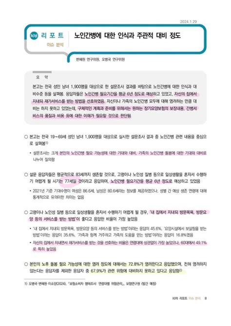 Linkedin 정한나 페이지 시니어 케어 비즈니스 보험연구원 노인간병에 대한 인식 조사 결과 발표