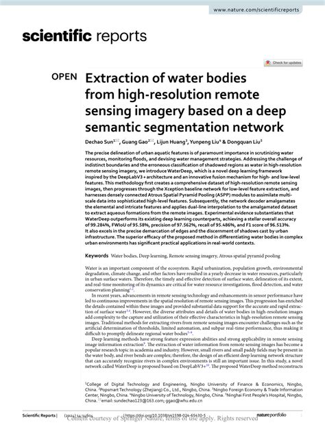Pdf Extraction Of Water Bodies From High Resolution Remote Sensing Imagery Based On A Deep