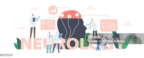 신경학 개념 의사 신경학자 신경과학자 의사 연구 뇌는 이그 표시와 함께 디스플레이에 연결 신경과의사에 대한 스톡 벡터 아트 및