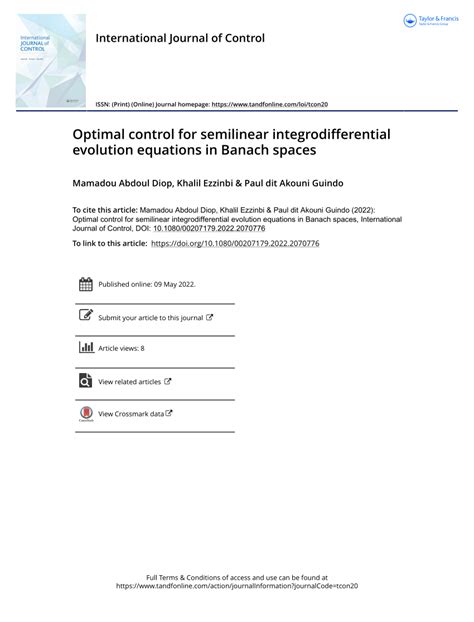 Pdf International Journal Of Control Issn Print Optimal Control For Semilinear