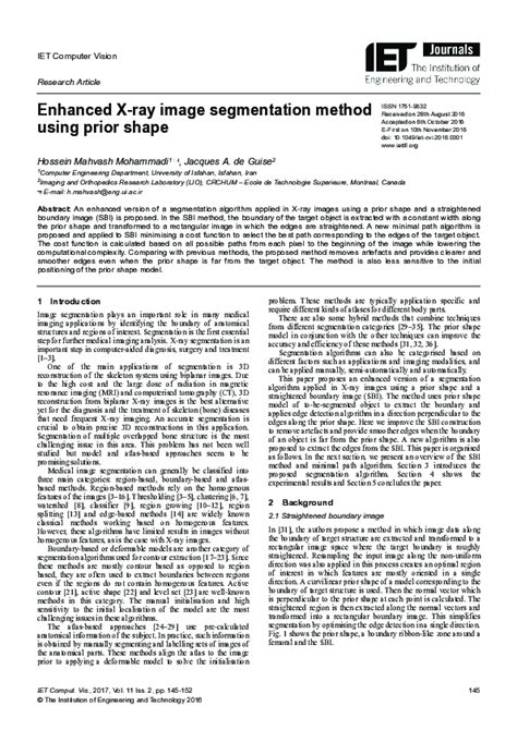 Pdf Enhanced X‐ray Image Segmentation Method Using Prior Shape