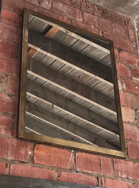 Linear Italian Rectangular Minimal With Brass Frame Mirror 1950s