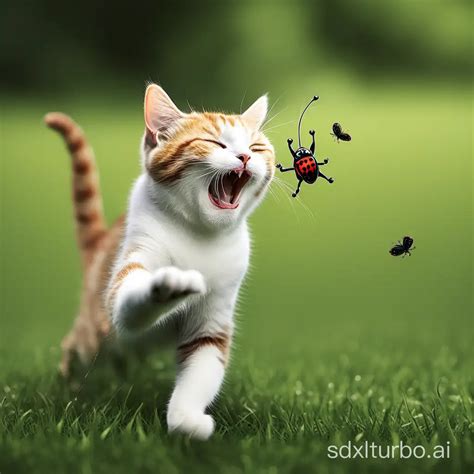 Joyful Cat Playing With A Bug In A Sunlit Room Sdxl Free Online