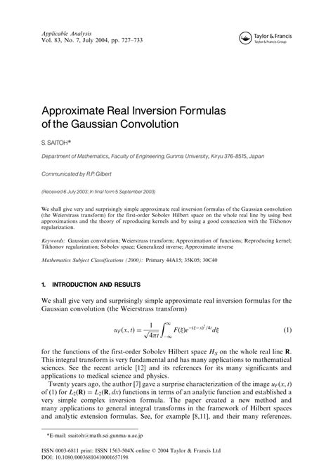 Pdf Approximate Real Inversion Formulas Of The Gaussian Convolution