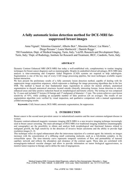 Pdf A Fully Automatic Lesion Detection Method For Dce Mri Fat Suppressed Breast Images