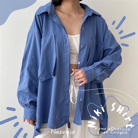 KEMEJA Niki Shirt Pocket Oversize Shirt Oversized Linen Shirt Shopee Malaysia