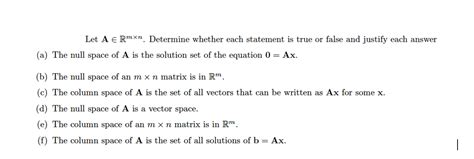 Solved Let ARmn Determine Whether Each Statement Is True Chegg Com