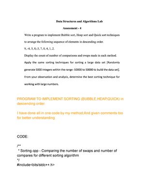 DSA LAB 1 DSA LAB WORK Data Structures And Algorithms Lab Design A