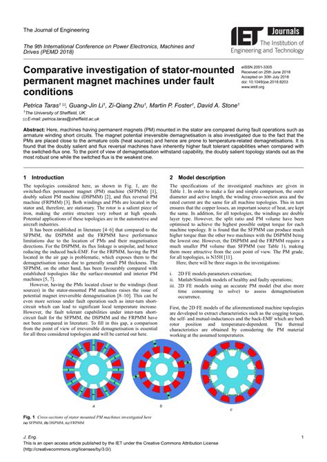 Pdf Comparative Investigation Of Stator Mounted Permanent Magnet Machines Under Fault Conditions