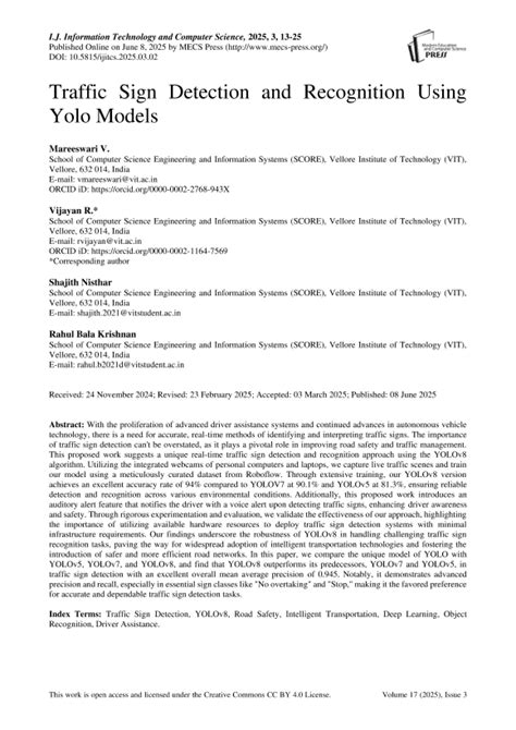 Traffic Sign Detection And Recognition Using Yolo Models Ijitcs