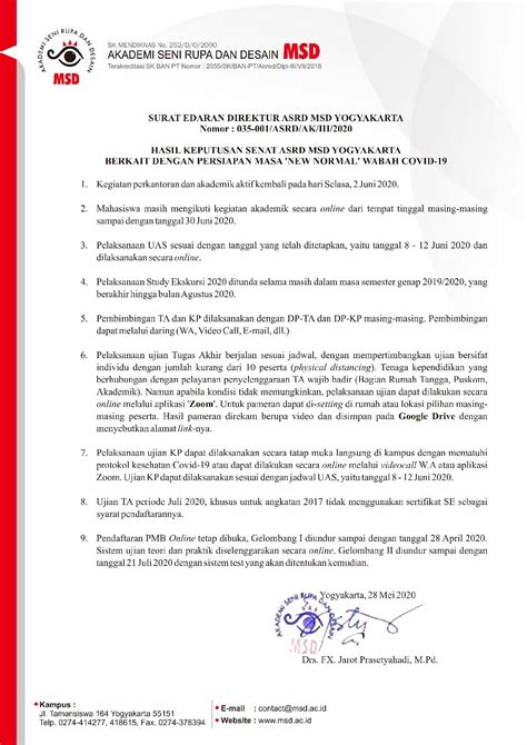 Msd Modern School Of Design Surat Edaran Direktur Asrd Msd Yogyakarta