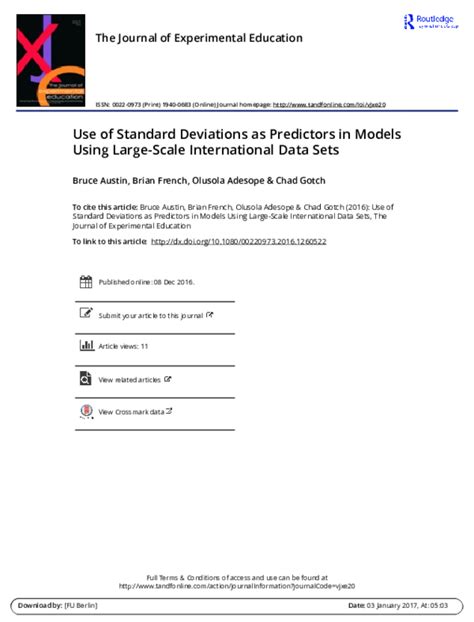Pdf Use Of Standard Deviations As Predictors In Models Using Large