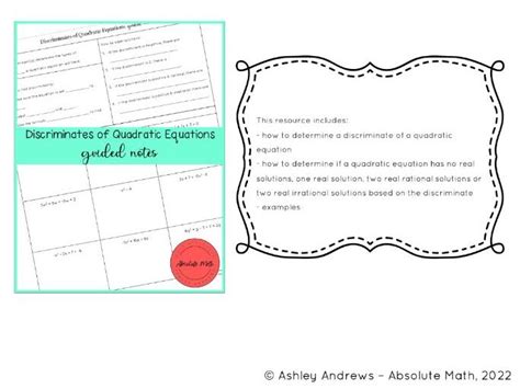 Discriminates Of Quadratic Equatins Guided Notes Teaching Resources