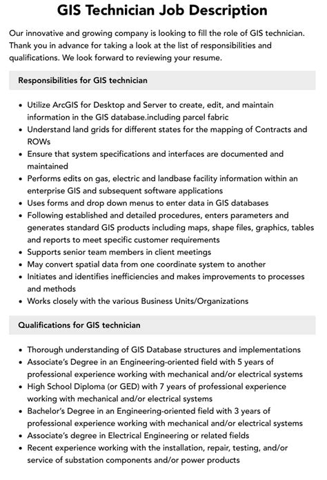 Gis Technician Job Description Velvet Jobs
