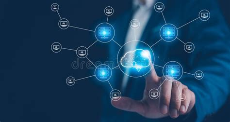 A Professional Interacts With A Futuristic Cloud Computing Interface Connectivity And Data
