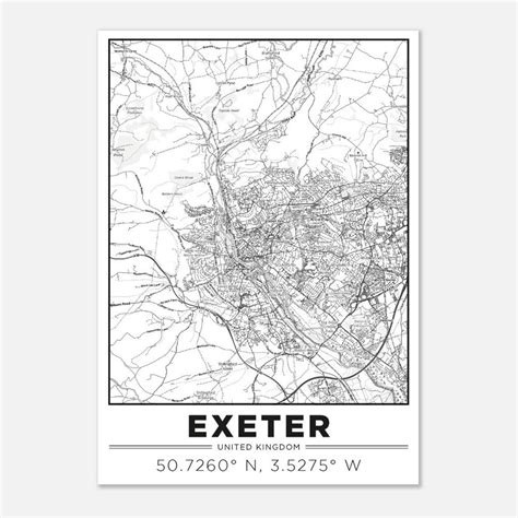 Exeter Map Print With Coordinates Etsy