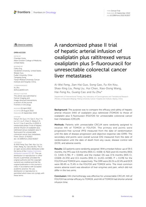 Pdf A Randomized Phase Ii Trial Of Hepatic Arterial Infusion Of
