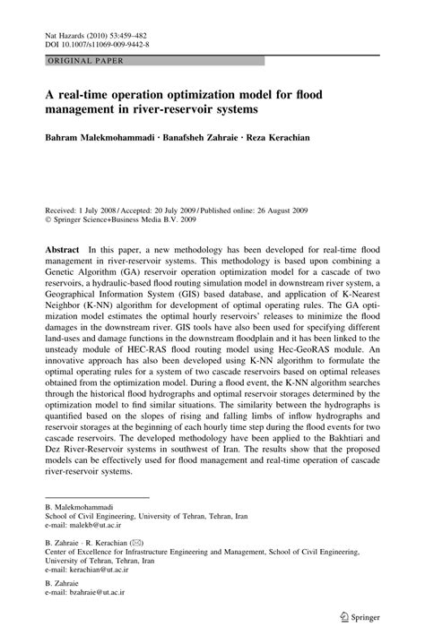 Pdf A Real Time Operation Optimization Model For Flood Management In River Reservoir Systems