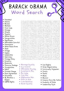 Barack Obama Word Search Puzzle Worksheet Activity Morning Work