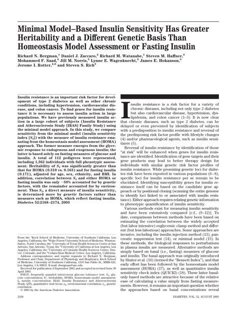 Pdf Minimal Model Based Insulin Sensitivity Has Greater Heritability And A Different Genetic