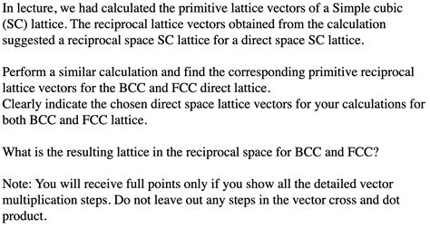 Solved In Lecture We Had Calculated The Primitive Lattice Chegg