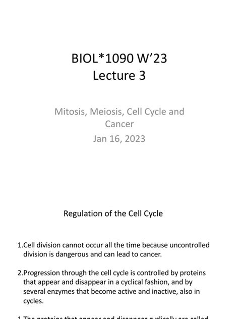 Biol1090 W23 Lecture 3 Cell Cycle And Principles Of Mendelian