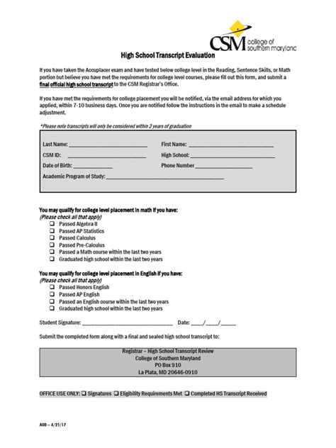 High School Transcript Evaluation Pdf