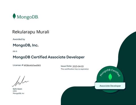 Mongodb Certification Database Fullstackdevelopment Rekularapu Murali
