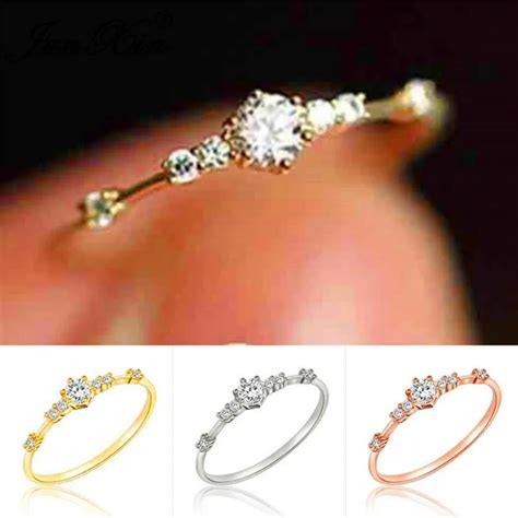 Aliexpress Buy JUNXIN Female Small Crystal Thin Rings For Women Silver Rose Gold
