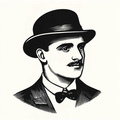 A Drawing Of A Man Wearing A Hat And A Bow Tie Premium Ai Generated Image