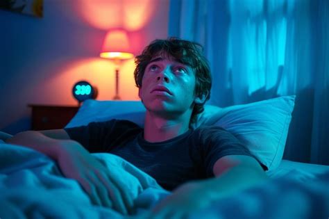 Premium Photo A Young Man Lying In Bed At Night Looking Up At The