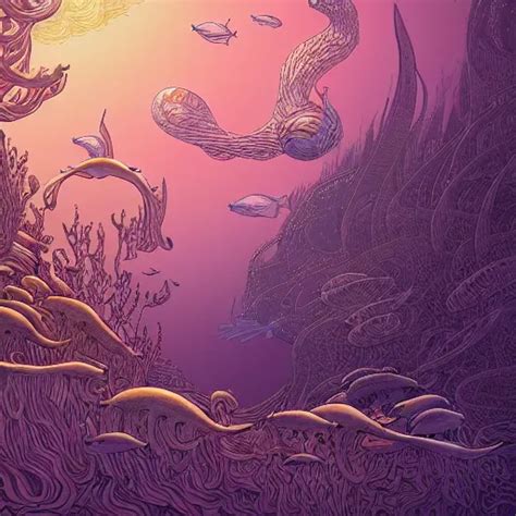 Metallic Ethereal Underwater Paradise In The Style Of Stable