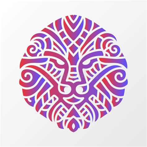 Intricate Lion Face Illustration With Abstract Tribal Patterns Bold Swirls And Vibrant Red