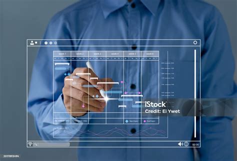 Gantt 차트 일정을 사용하여 작업 및 결과물을 계획하는 프로젝트 관리자입니다 재무를 위한 기업 전략 계획 소프트웨어 운영