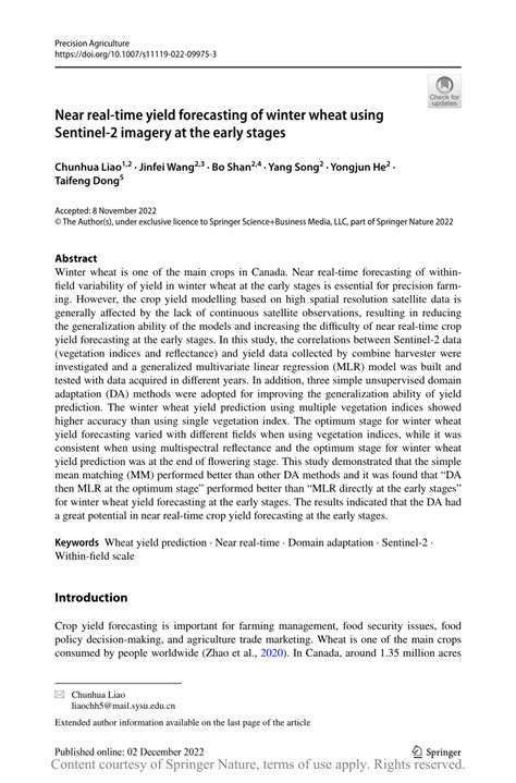 Near Real‑time Yield Forecasting Of Winter Wheat Using Sentinel‑2