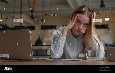 Stressed Caucasian Office Female Worker Woman Student Girl Work Reading