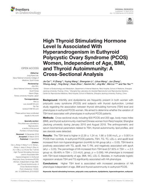 Pdf High Thyroid Stimulating Hormone Level Is Associated With Hyperandrogenism In Euthyroid