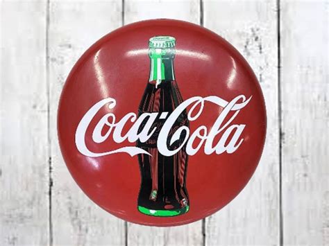Vintage Tin Coca Cola Button Sign 12 Etsy