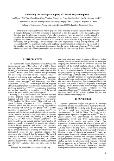 Pdf Controlling The Interlayer Coupling Of Twisted Bilayer Graphene