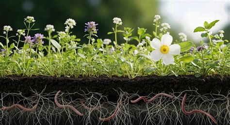Cross Section Of Healthy Soil Ecosystem Diverse Plant Roots Interwoven