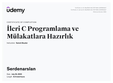 Serden Ahmet Arslan Linkedin‘de Udemy Course Completion Certificate