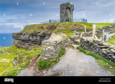 Old Moher Tower On Hags Head Watchtower At Cliffs Of Moher Ireland